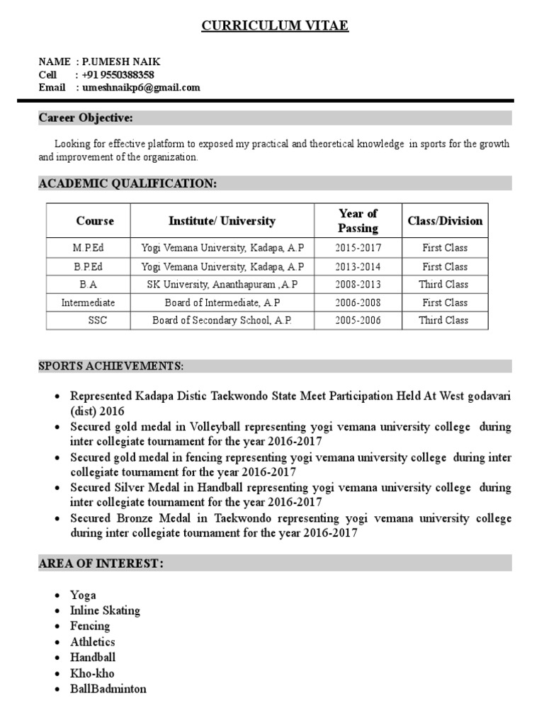 Curriculum Vitae: Career Objective | PDF | Behavior Modification | Learning