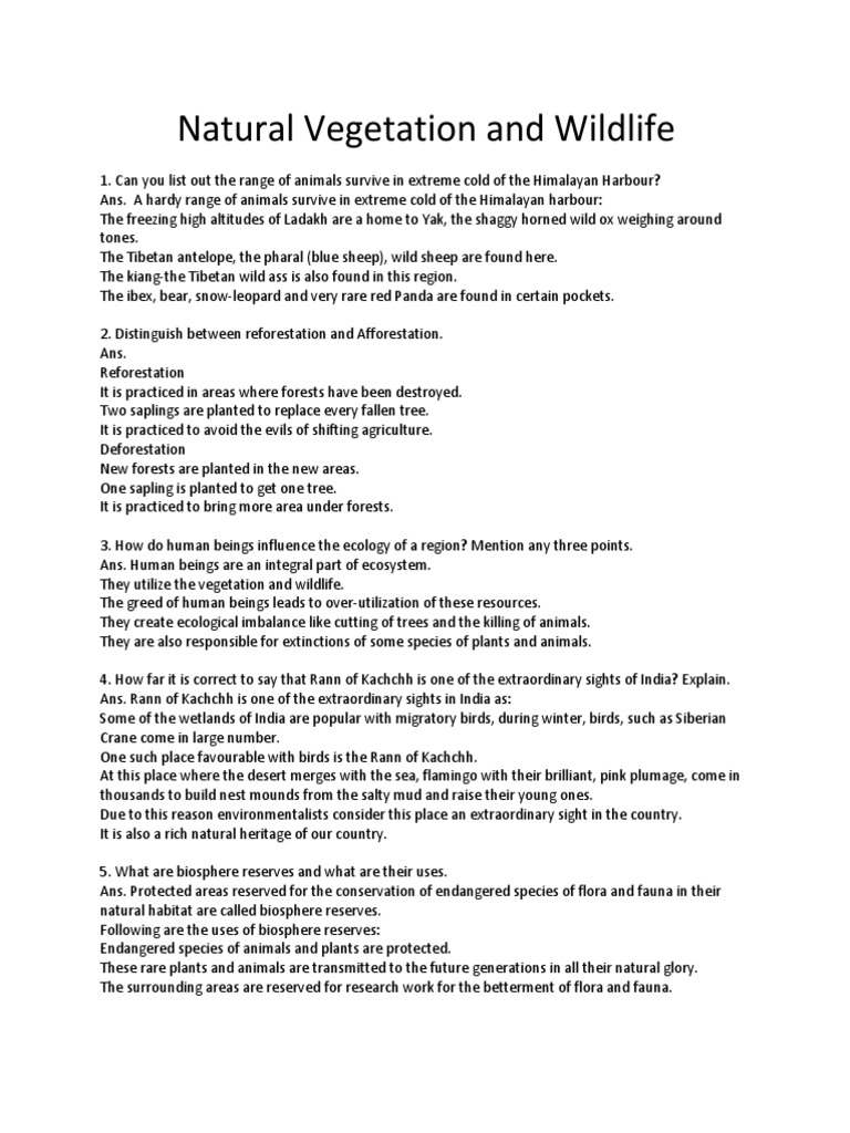 Geo 9 Ch5 Natural Vegetation and Wildlife Notes | PDF | Forests | Rain