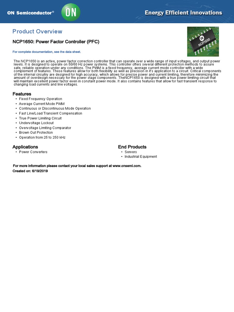 Product Overview: NCP1650: Power Factor Controller (PFC) | PDF