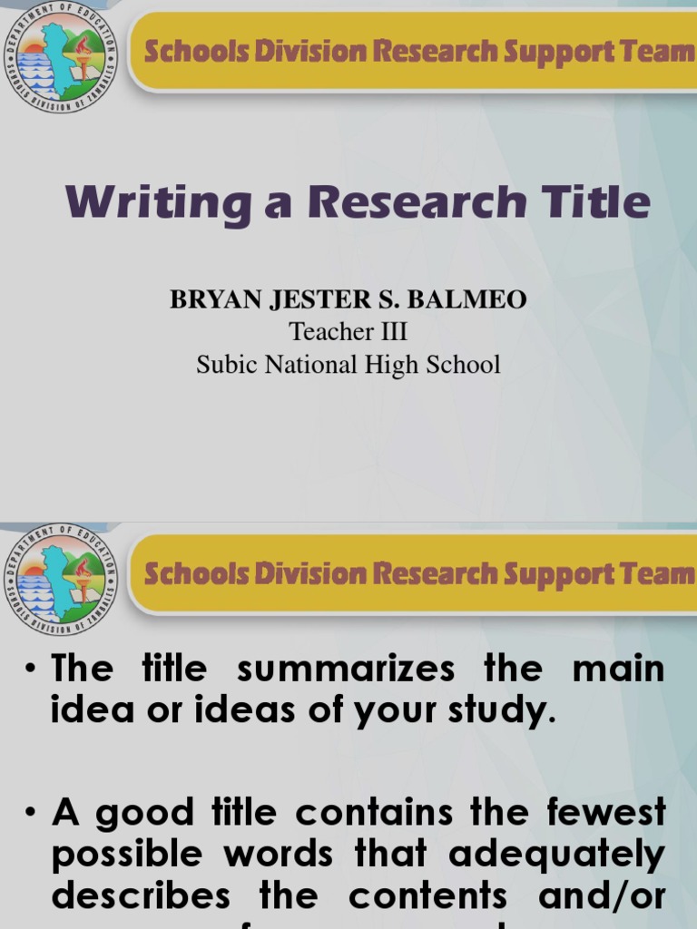 Writing A Research Title: Bryan Jester S. Balmeo | PDF | Teachers ...