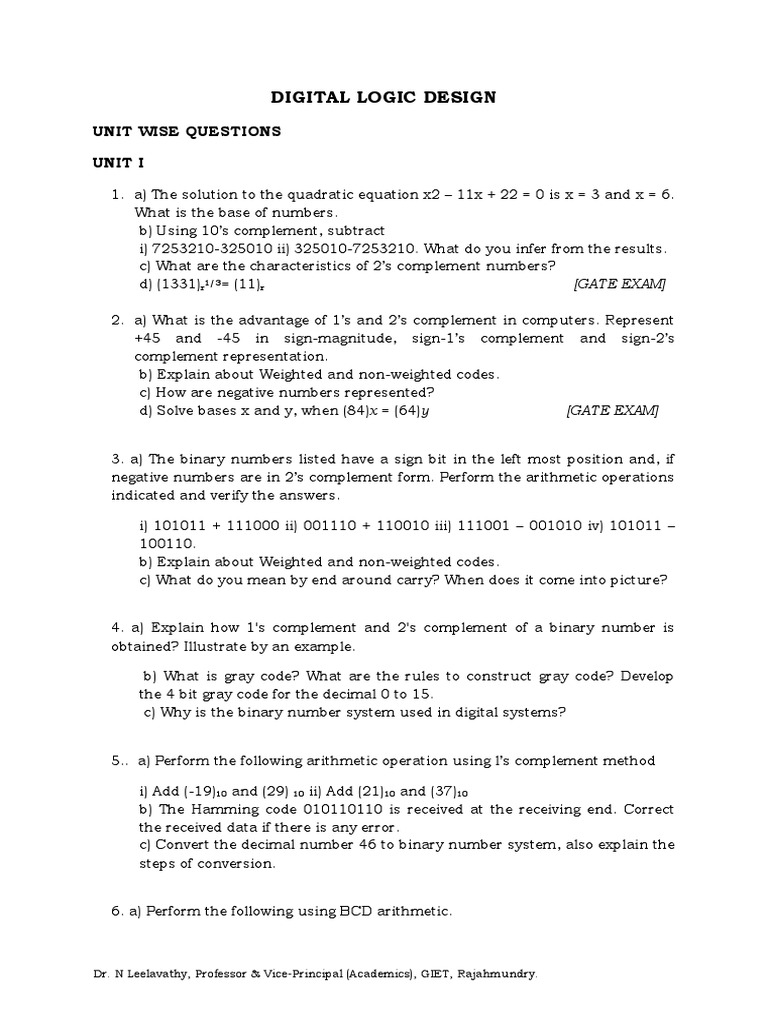 UNIT WISE QUEST DIGITAL LOGIC DESIGN - GIET 2019 II - I (3rd Sem) | PDF | Random Access Memory ...