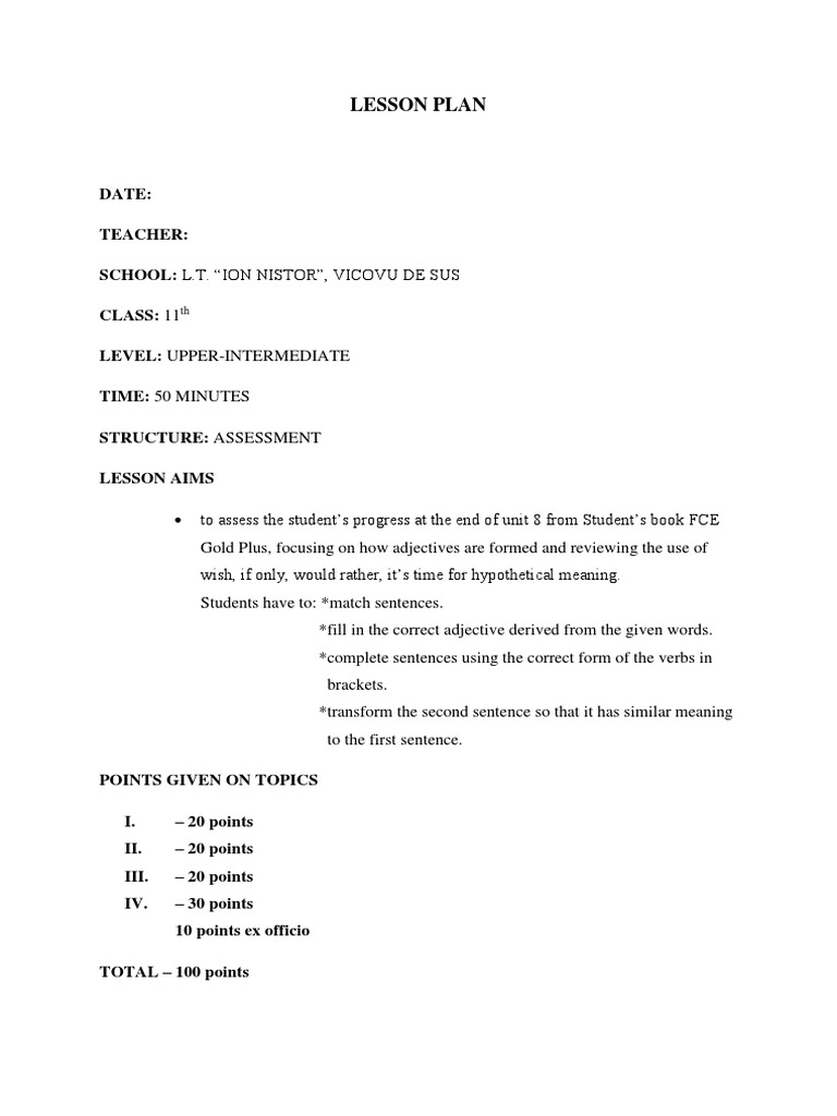 LESSON PLAN Conditionals | PDF | Sentence (Linguistics) | Homework
