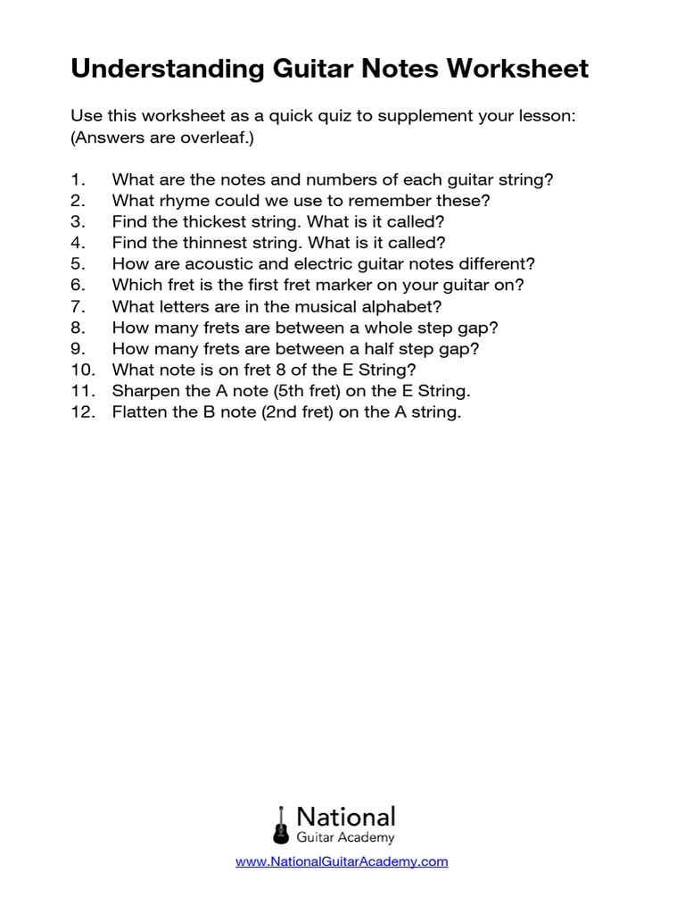 Guitar Notes Worksheet | PDF
