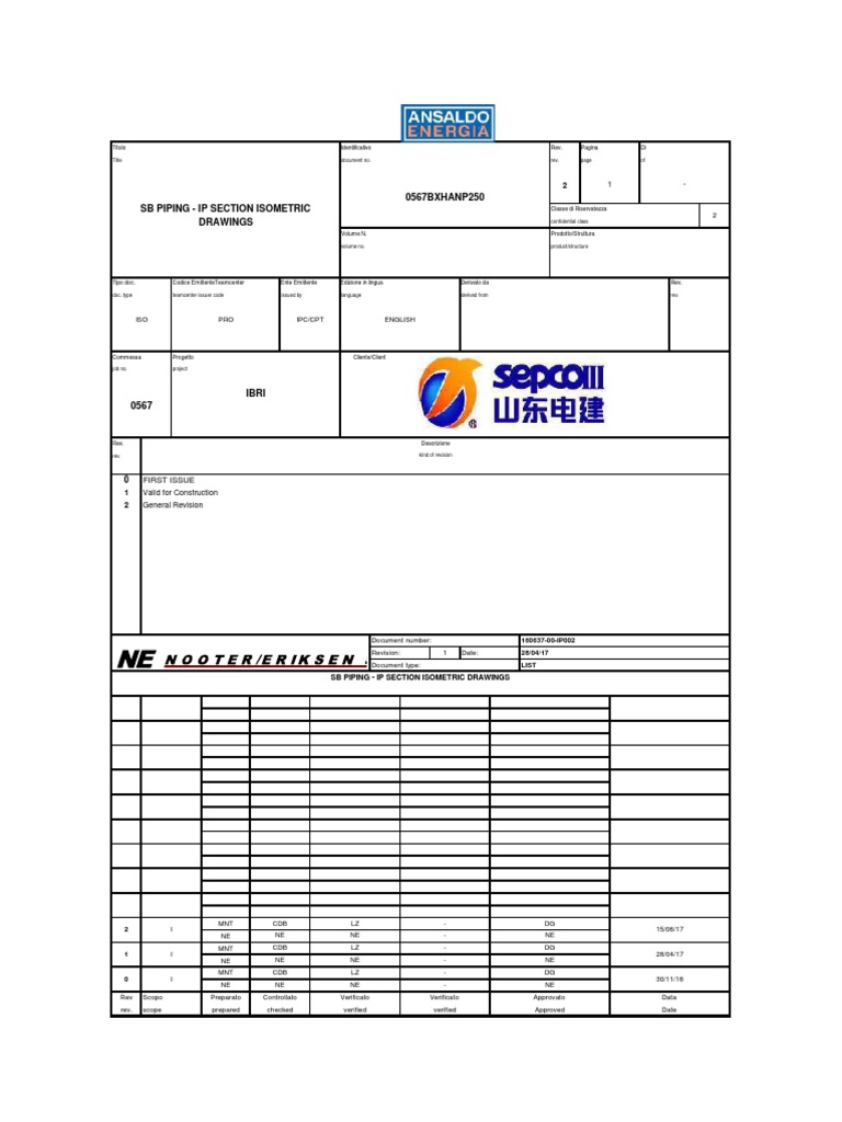 SB Piping - Ip Section Isometric Drawings 0567BXHANP250: Rev. Titolo ...
