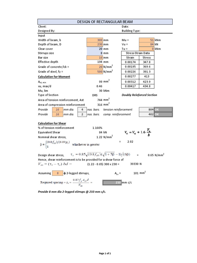 Beam Design Sheet | PDF | Beam (Structure) | Building Engineering