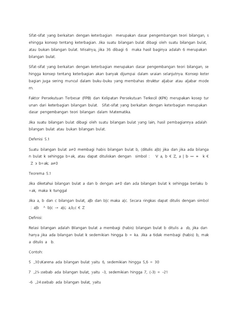 Sifat dan Teorema Keterbagian Bilangan | PDF | Metode & Bahan Ajar | Sains & Matematika