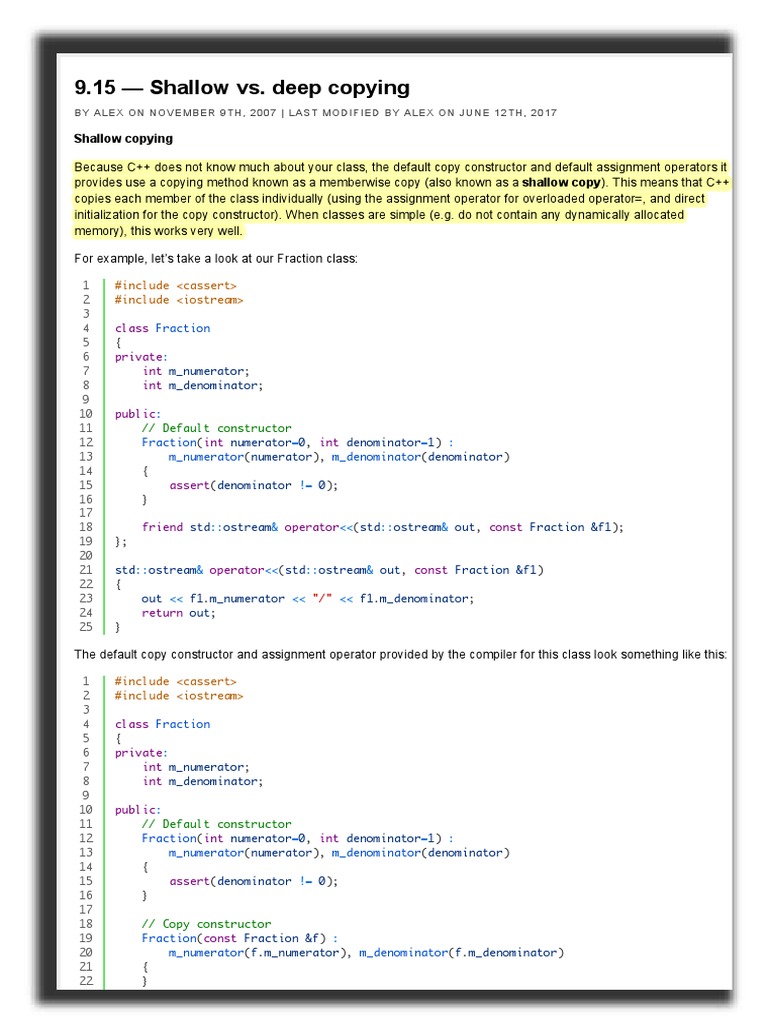 Shallow Vs Deep Copying C++ | PDF | Constructor (Object Oriented Programming) | Programming