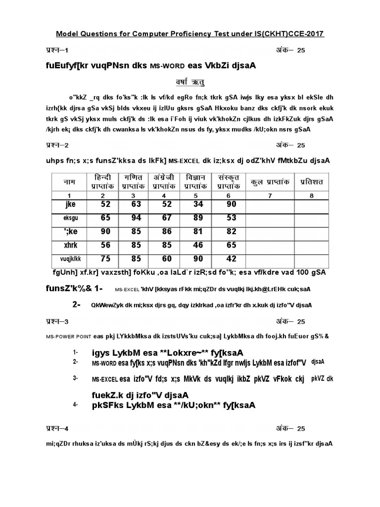 Computer Proficiency Test Questions | PDF | Teaching Mathematics | Business