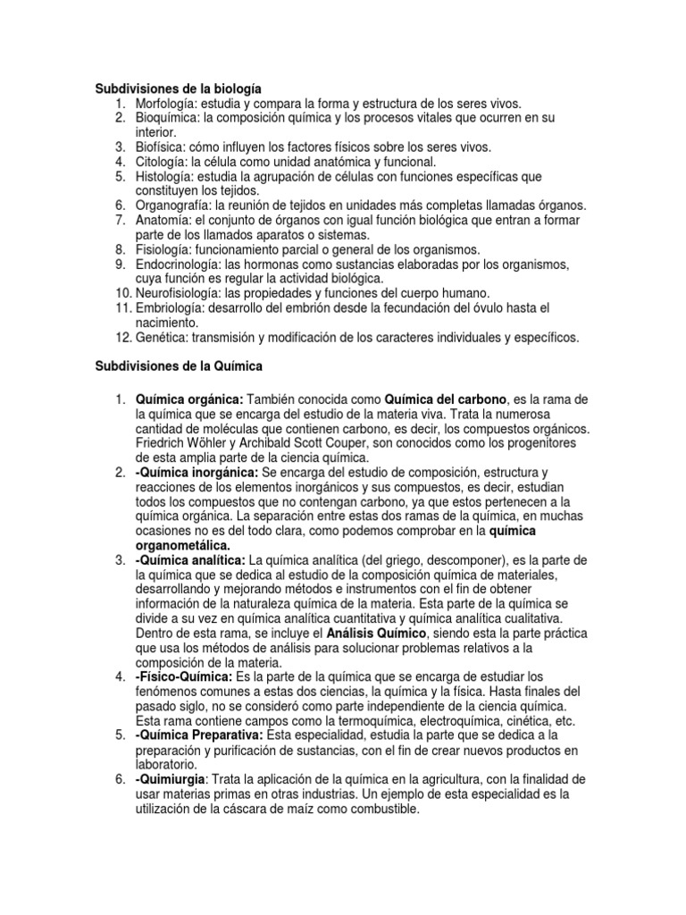 Subdivisiones de Biología y Química | PDF | Química | Biología