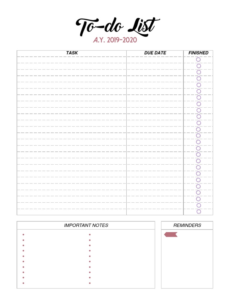 To-Do List: Task Due Date Finished | PDF