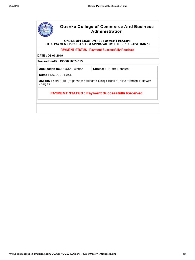 Online Payment Confirmation Slip | PDF