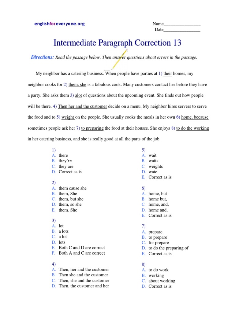 Intermediate Paragraph Correction 13 PDF | PDF | Food And Drink | Foods