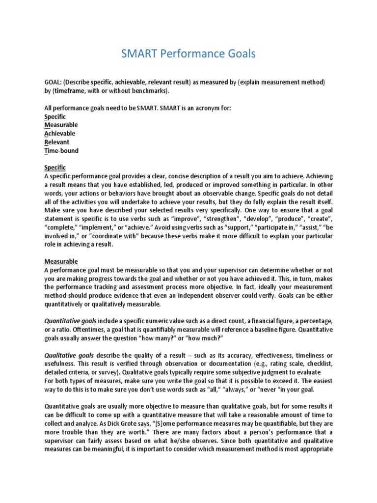 SMART Performance Goals - Guidance | PDF | Goal | Quantitative Research
