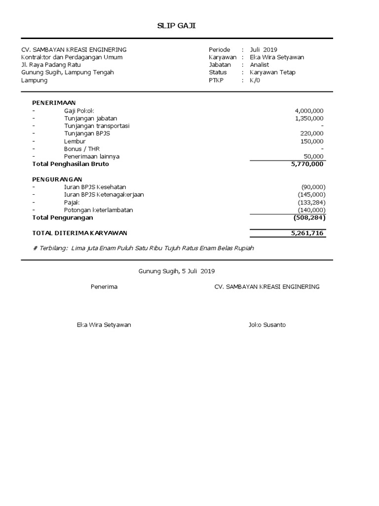 Slip Gaji CV Sambayan | PDF