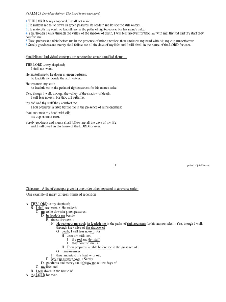 Chiasmus in Psalm 23 | PDF | Religious Literature | Bible Content