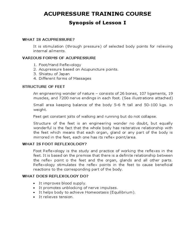 Acupressure Training Course: Synopsis of Lesson I | PDF | Acupressure ...