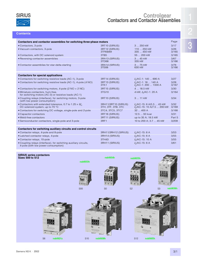 Controlgear: Contactors and Contactor Assemblies Sirius | PDF | Relay ...