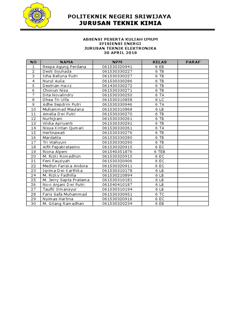 Contoh Format Absen | PDF