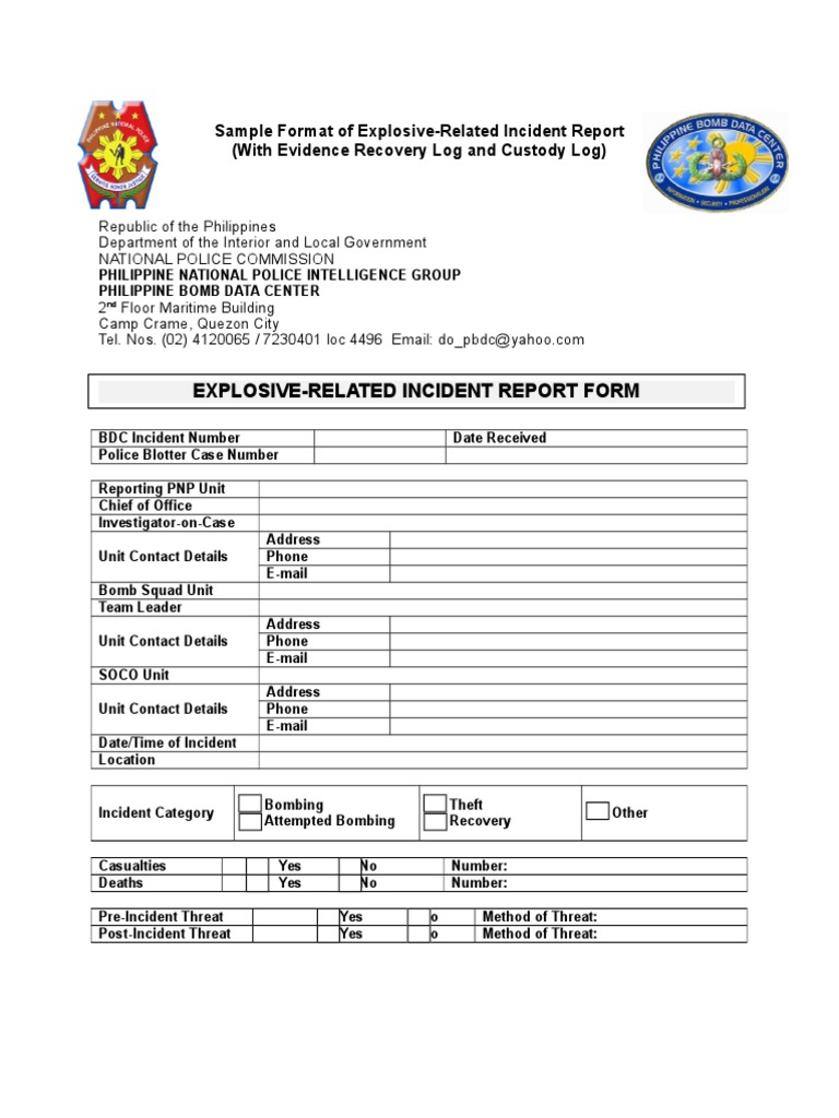 Sample Format of Explosive-Related Incident Report | PDF | Bomb | Crime ...