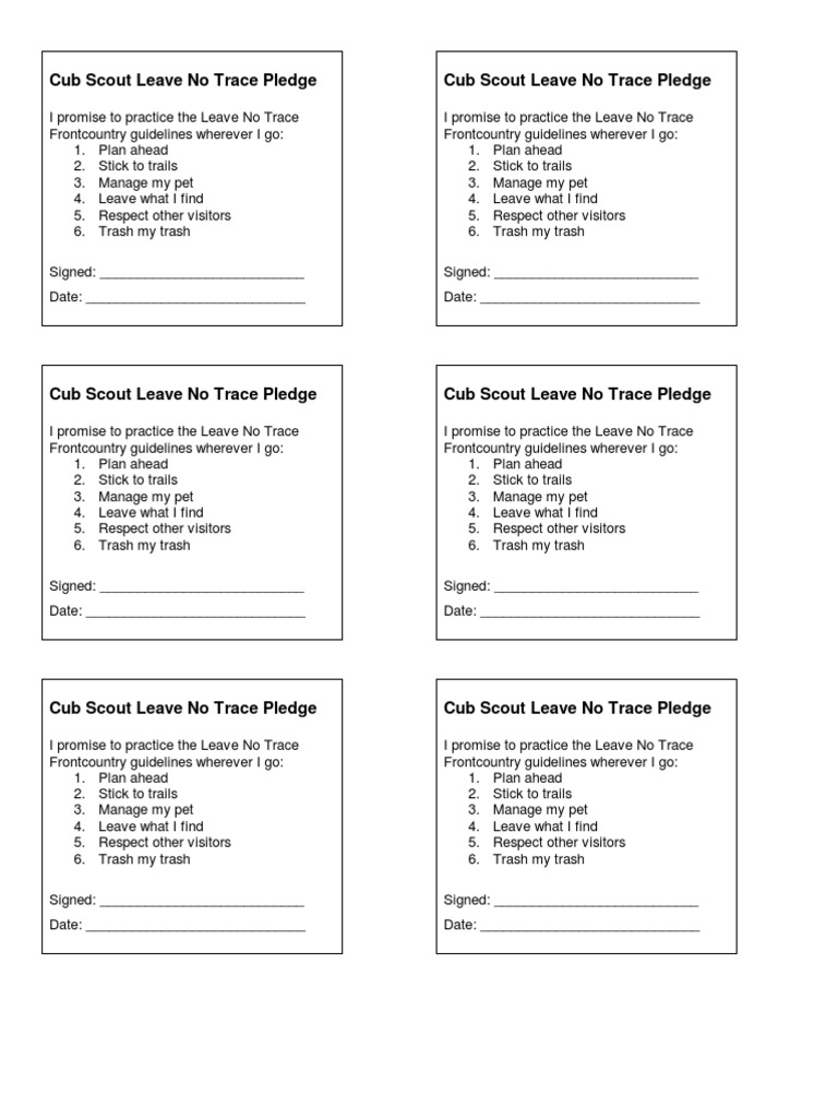 Cub Scout Leave No Trace Pledge Cub Scout Leave No Trace Pledge | PDF