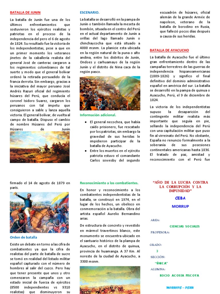 Batalla de Junin - Docx Triptico | PDF | Conflictos del segundo milenio | Guerra de la era ...