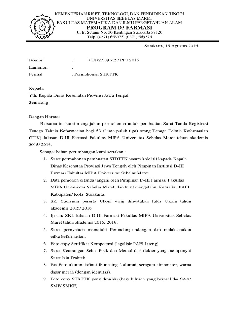 Permohonan STRTTK Lulusan D3 Farmasi | PDF | Pengembangan Diri ...