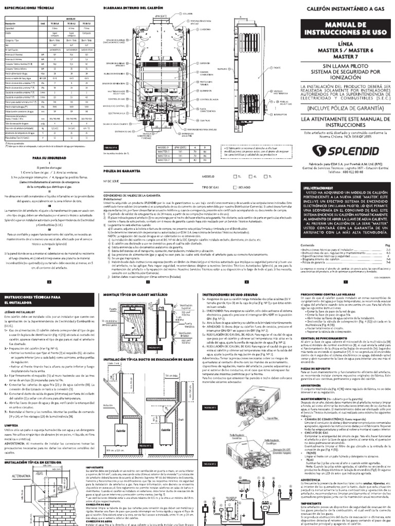 Manual de Uso Calefon Master 5 6 7 PDF | PDF