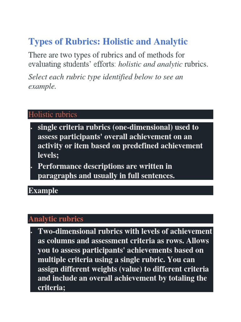 Types of Rubrics | Download Free PDF | Rubric (Academic) | Epistemology