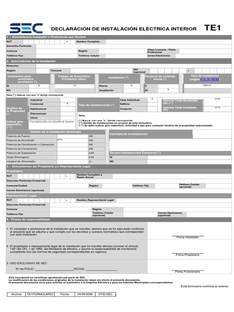 Formulario TE1 | PDF