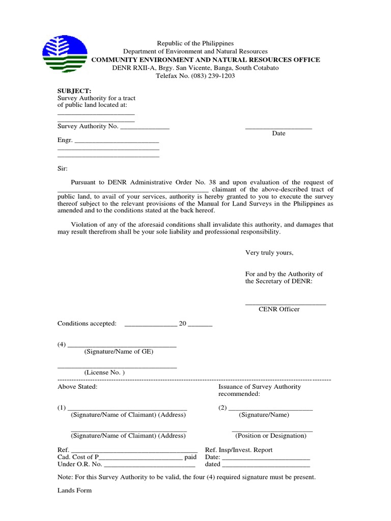 Survey Authority Form | PDF | Common Law | Government
