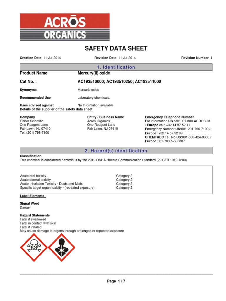 Safety Data Sheet: 1. Identification | PDF | Dangerous Goods | Toxicity