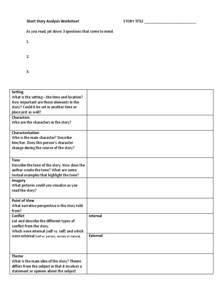 2.short Story Analysis Worksheet | PDF
