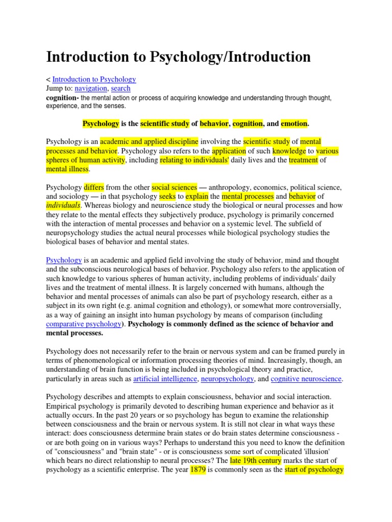 Introduction To Psychology | PDF | Psychology | Mind
