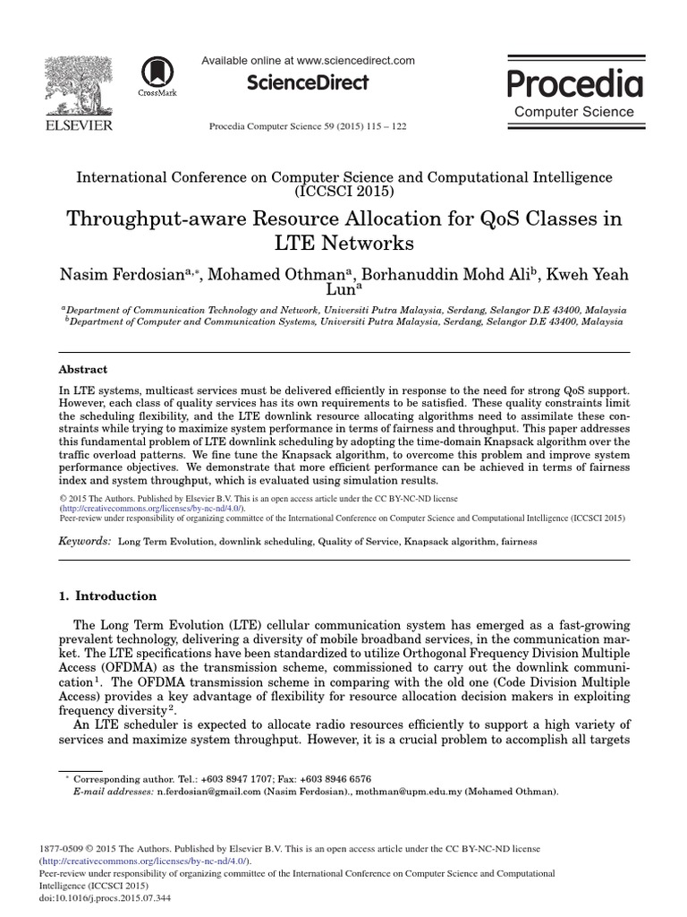 Throughput-Aware Resource Allocation For Qos Classes in Lte Networks | Download Free PDF ...