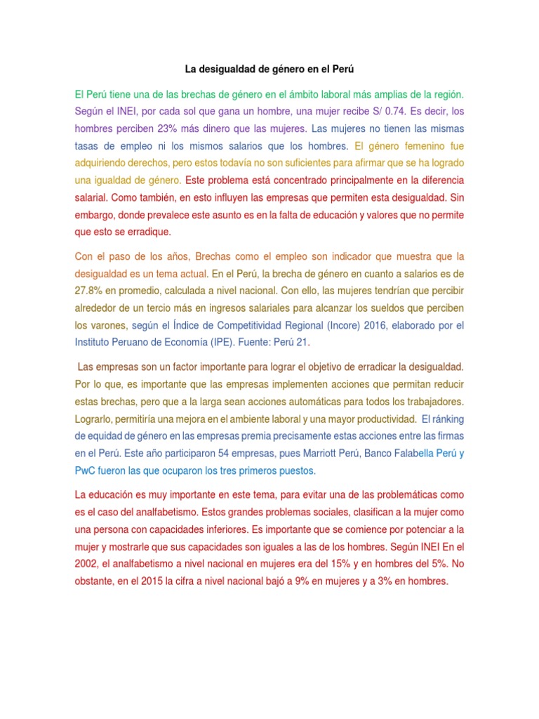 Desigualdad de género en el Perú | PDF | Desigualdad social ...