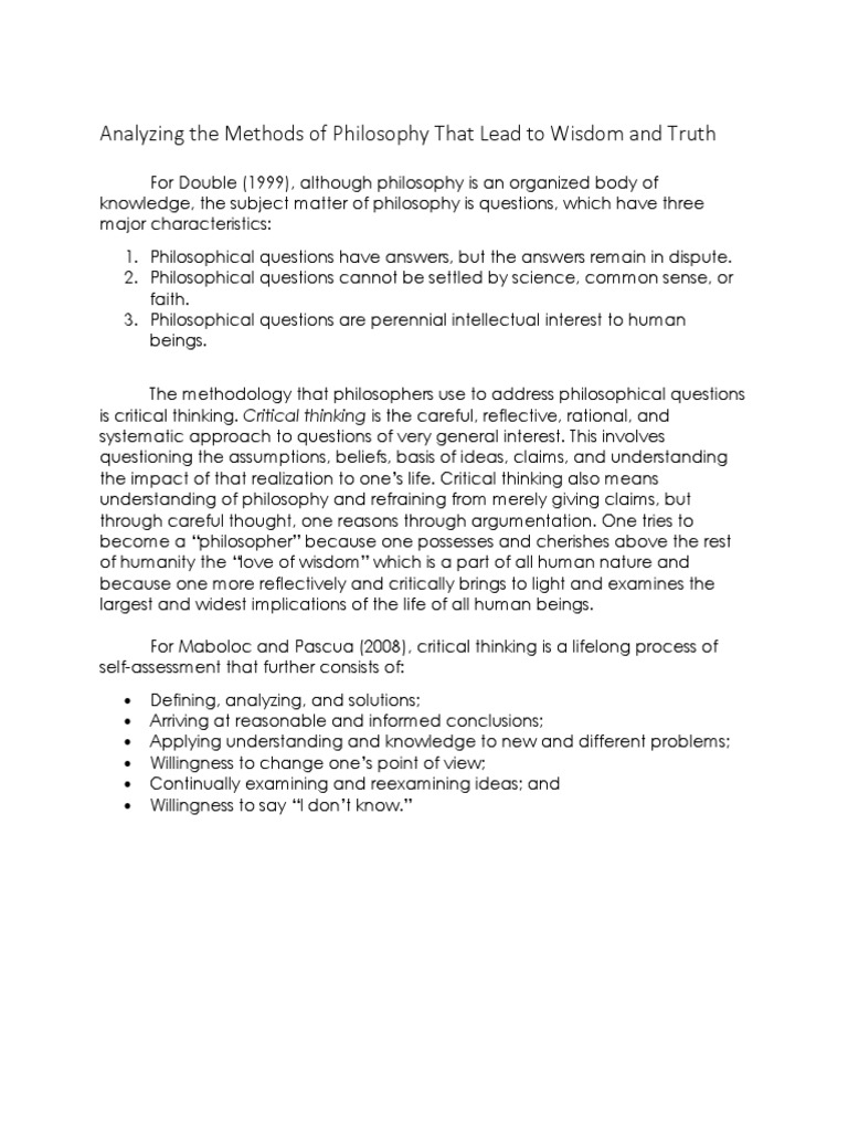 Analyzing The Methods of Philosophy That Lead To Wisdom and Truth | PDF