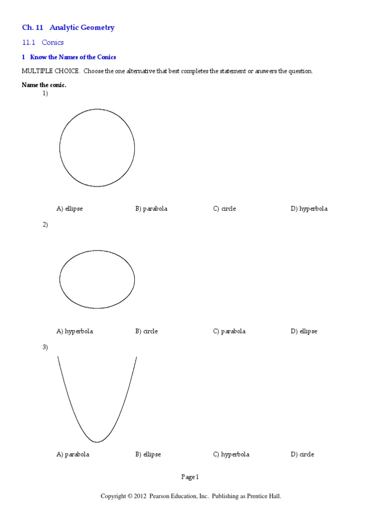 Chapter 11 Conic Sections | PDF | Ellipse | Geometric Objects