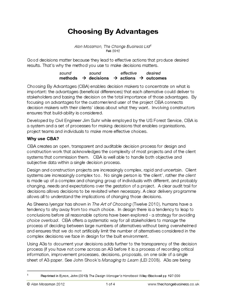 Choosing by Advantages PDF | PDF | Decision Making | Design