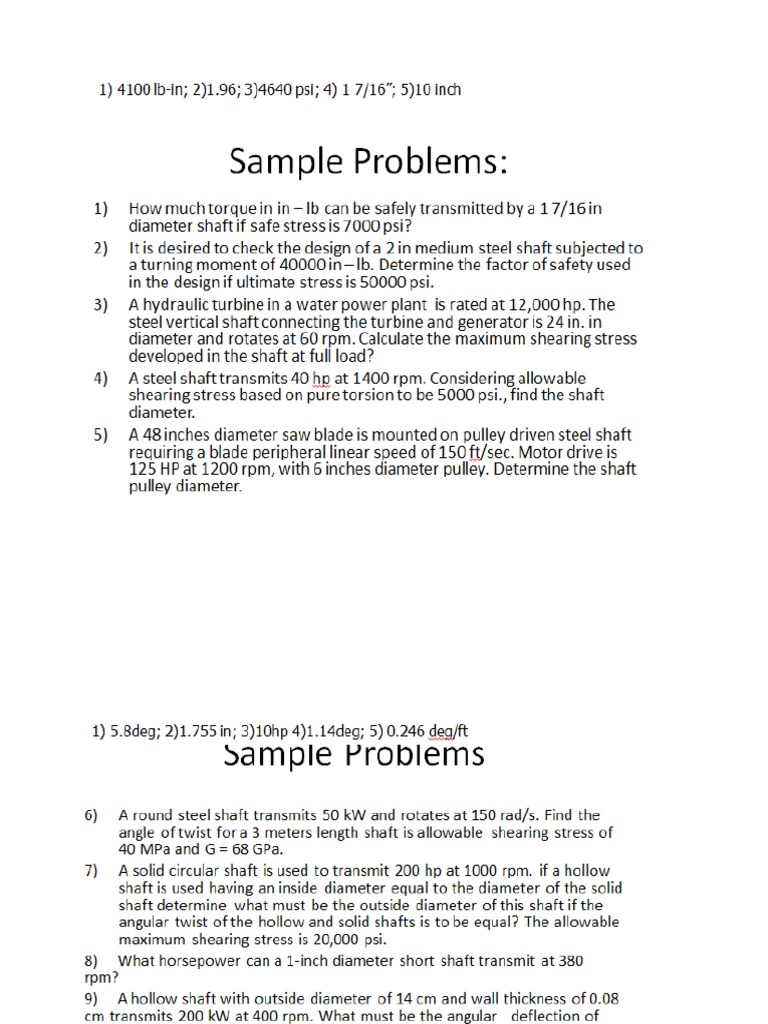 McDes1 Review Sample Problems Shaft Keys Couplings | PDF | Screw ...