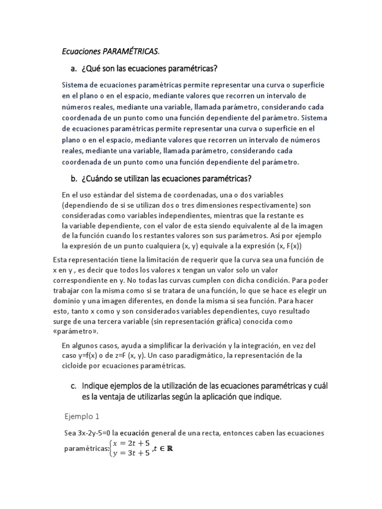 Ecuaciones Parametricas | PDF | Conceptos matemáticos | Objetos matemáticos