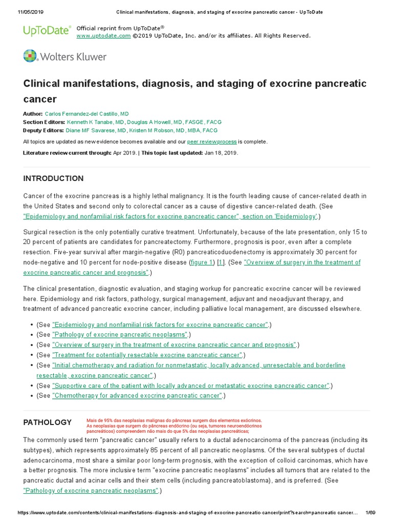 Clinical Manifestations, Diagnosis, and Staging of Exocrine Pancreatic ...
