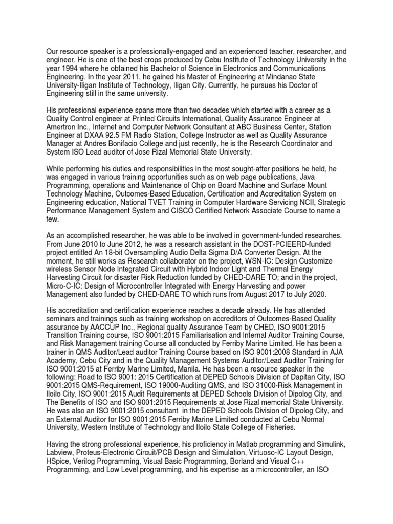 Sample Intro For Speaker | PDF | Iso 9000 | Computer Network