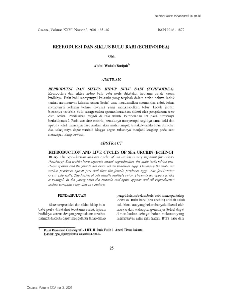 Reproduksi Dan Siklus Bulu Babi (Echinoidea) PDF | PDF