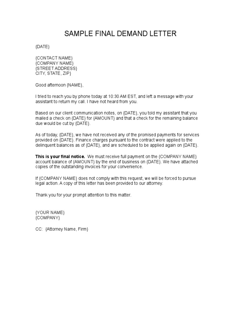 Sample Final Demand Letter | PDF