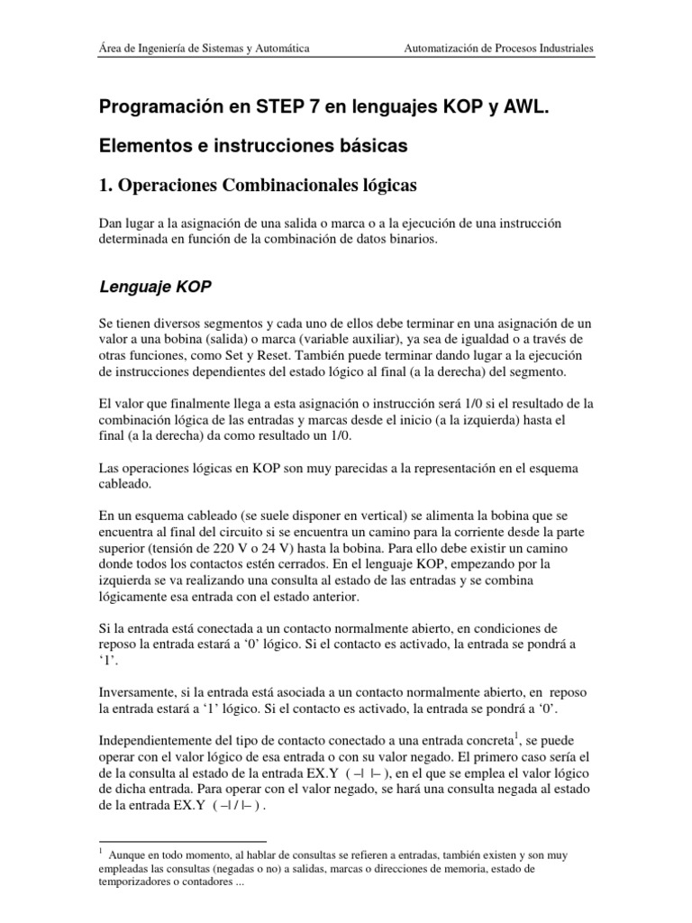 Programación en KOP y AWL en STEP 7 | PDF | Poco | Lenguaje de programación