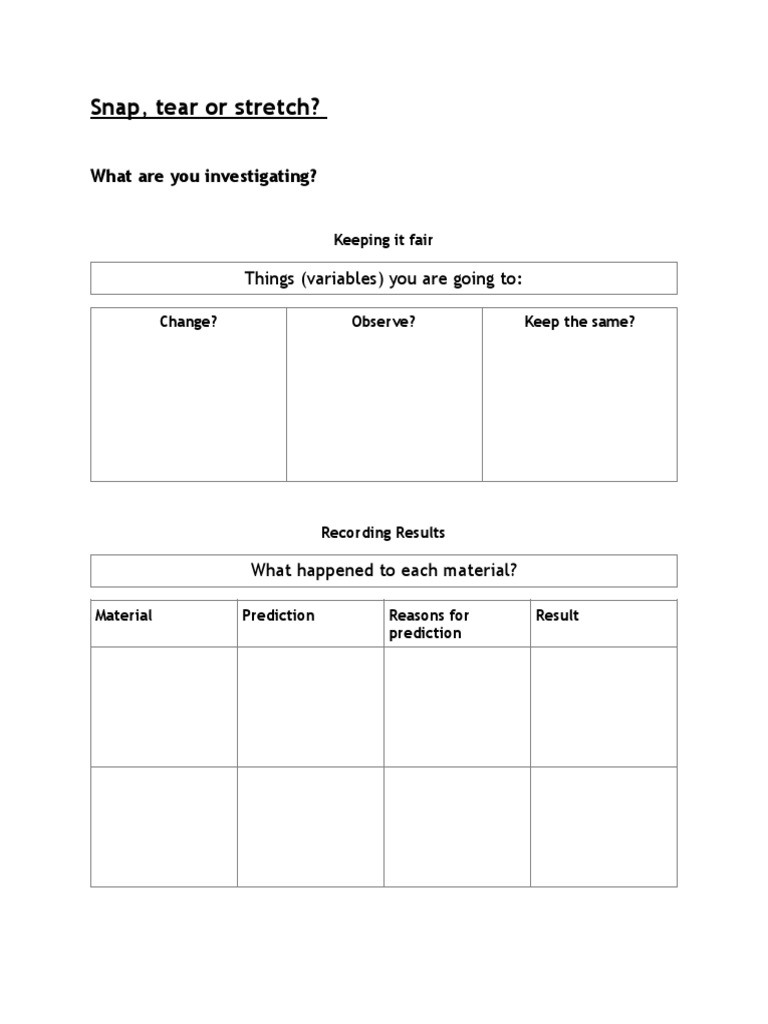 Snap Tear or Stretch Worksheet PDF | PDF