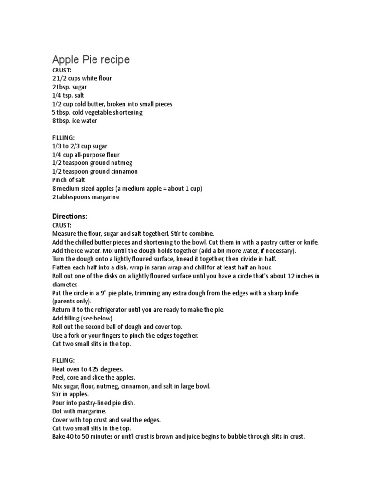 Apple Pie Recipe: Directions | PDF