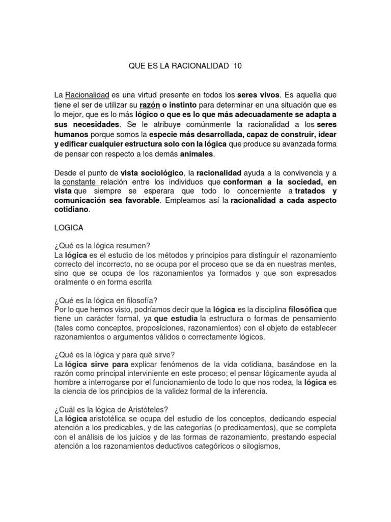Que Es La Racionalidad 10 | PDF | Razón | Lógica