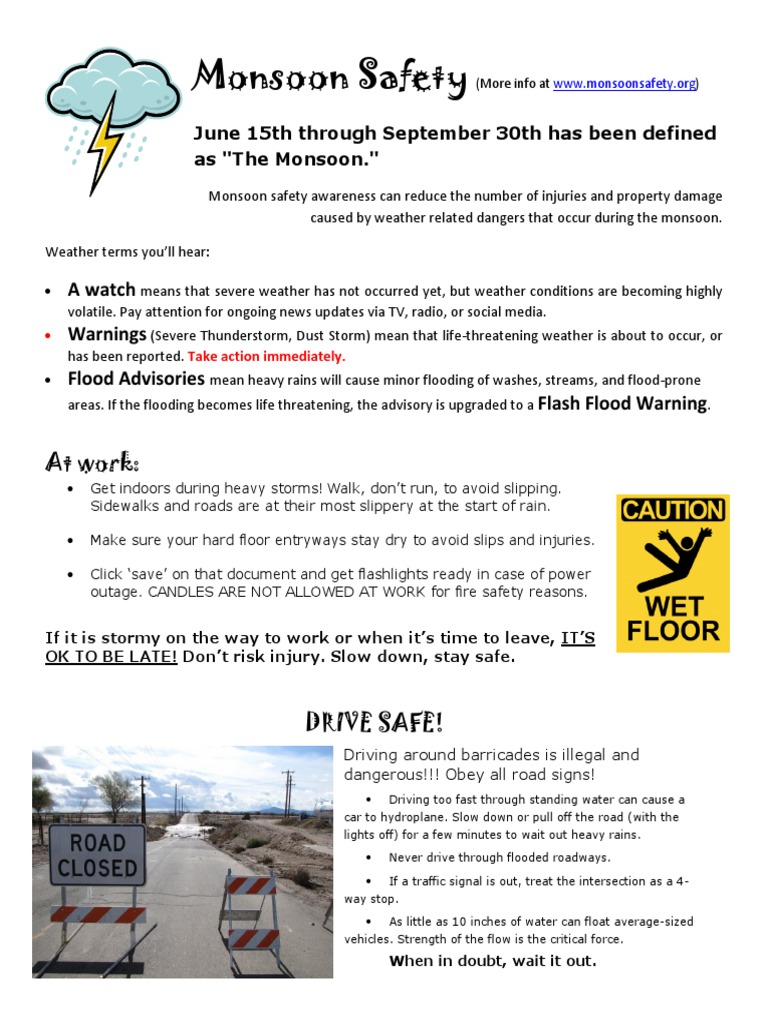 Monsoon Safety: at Work | PDF | Tornadoes | Flood