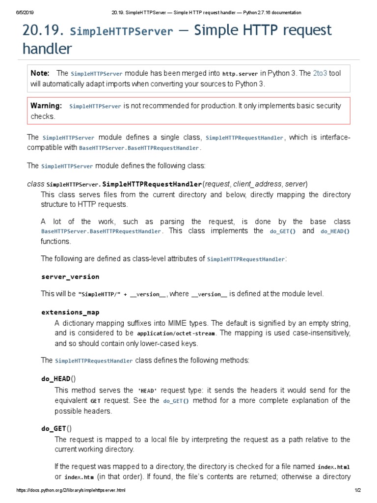 20.19. SimpleHTTPServer - Simple HTTP Request Handler - Python 2.7.16 ...